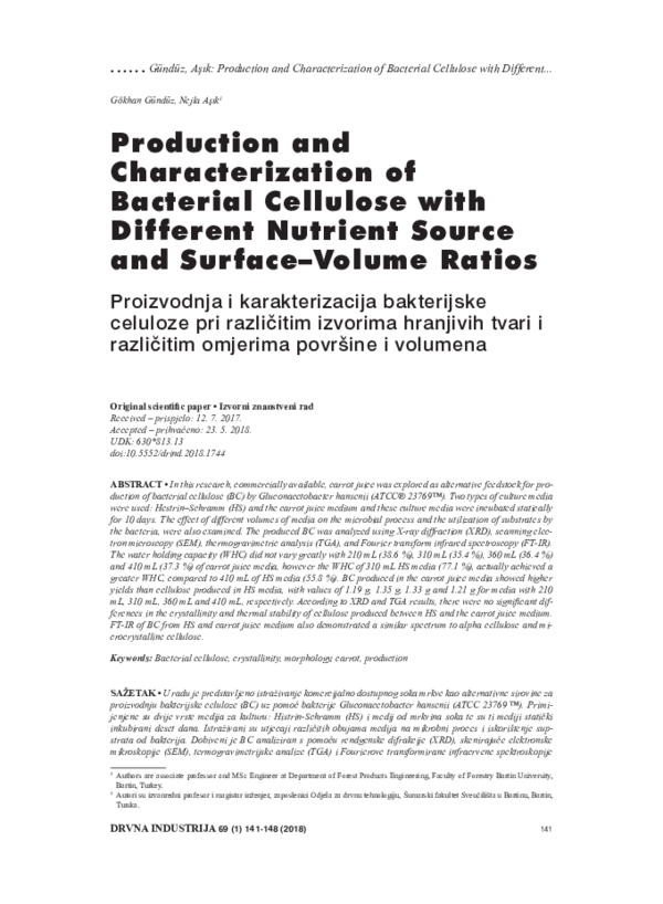 (PDF) Production and Characterization of Bacterial Cellulose with ...