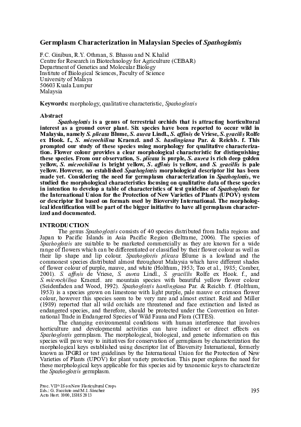 (PDF) Germplasm Characterization in Malaysian Species of Spathoglottis