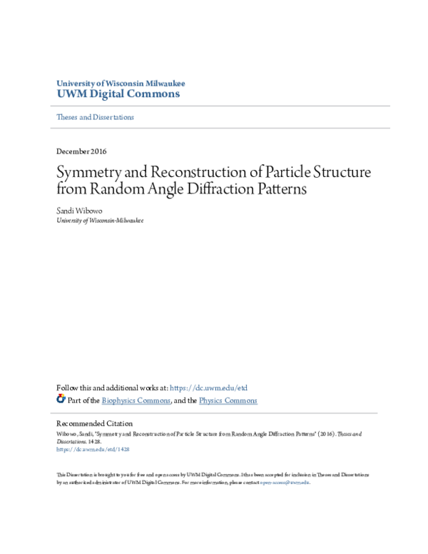 (PDF) Symmetry and Reconstruction of Particle Structure from Random ...