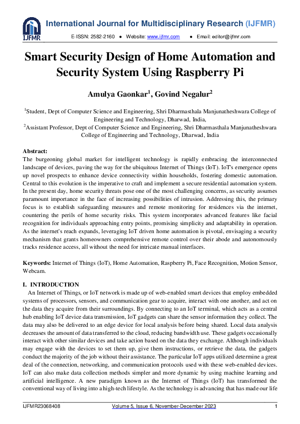 (PDF) Smart Security Design of Home Automation and Security System using Raspberry Pi