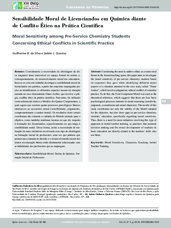 (PDF) Sensibilidade Moral de Licenciandos em Química diante de Conflito ...