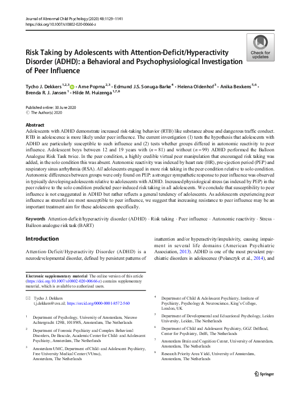 (PDF) Risk Taking by Adolescents with Attention-Deficit/Hyperactivity Disorder (ADHD): a ...