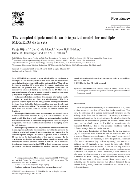 Pdf The Coupled Dipole Model An Integrated Model For Multiple Meg