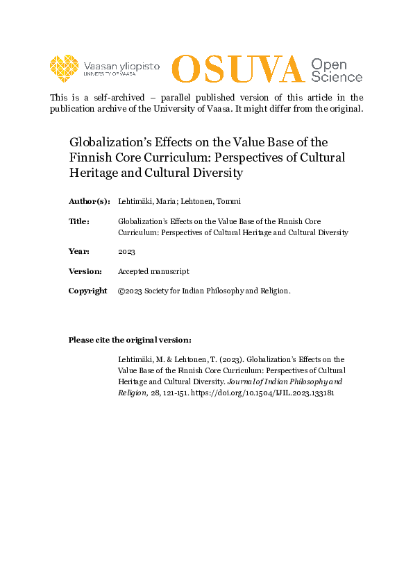 (PDF) Globalization’s Effects on the Value Base of the Finnish Core ...