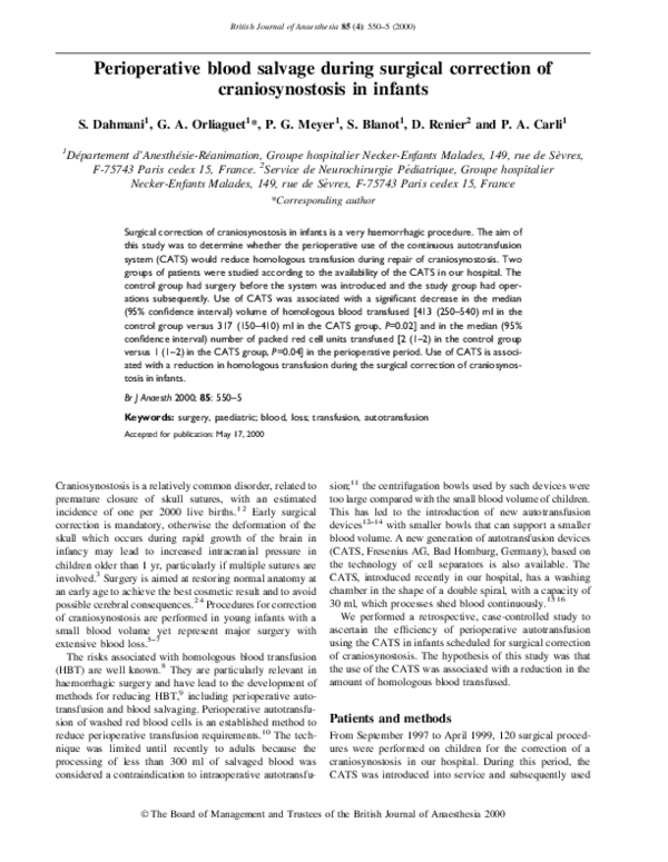 (PDF) Perioperative blood salvage during surgical correction of ...