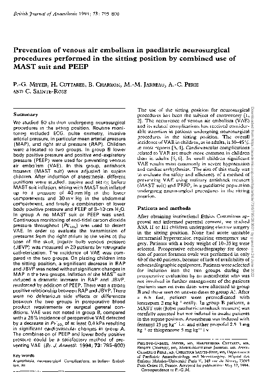 (PDF) Prevention of venous air embolism in paediatric neurosurgical ...