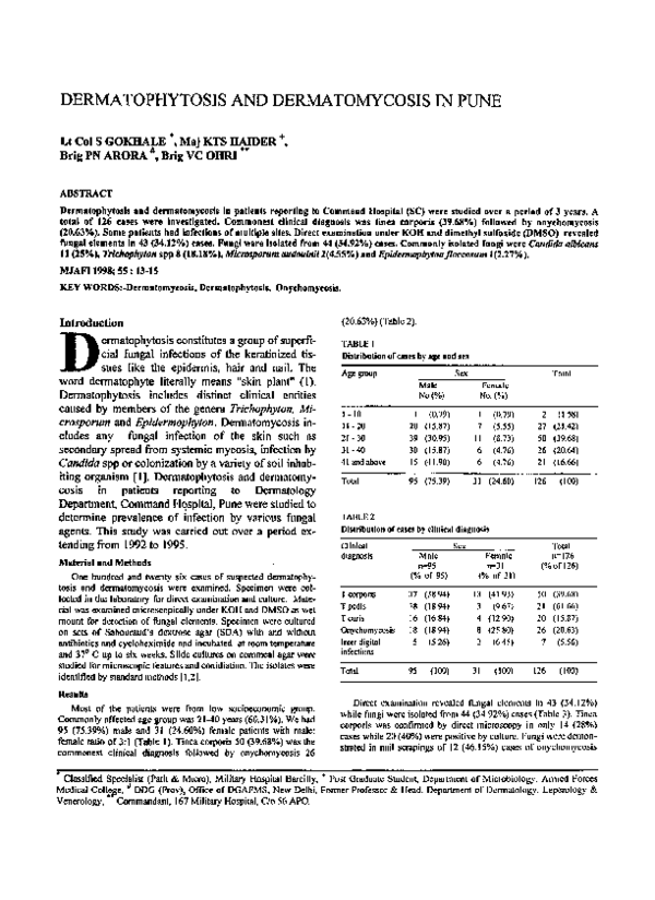 (PDF) Dermatophytosis and Dermatomycosis in Pune