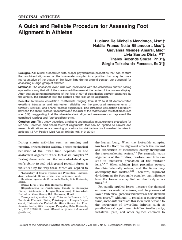 (PDF) A Quick and Reliable Procedure for Assessing Foot Alignment in ...