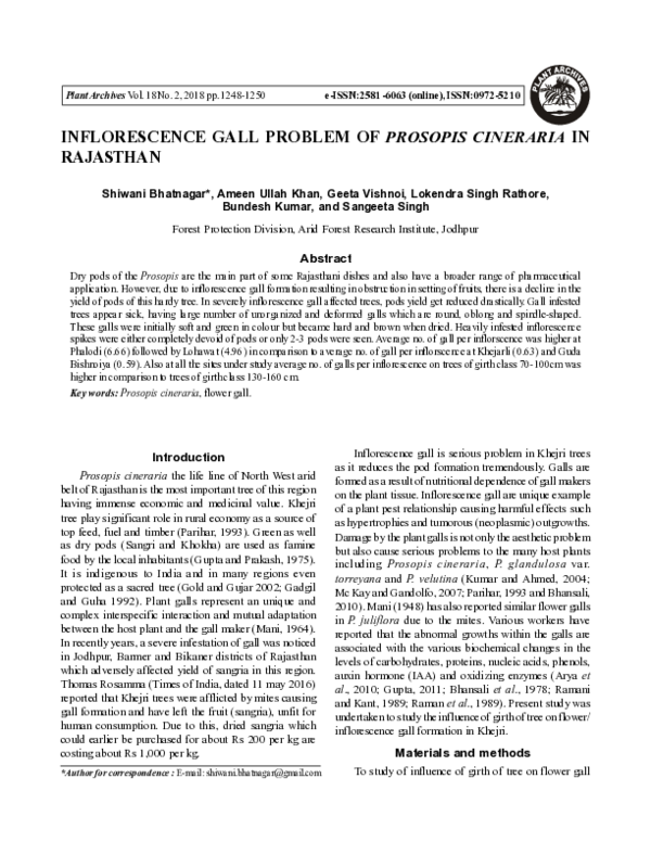 (PDF) Inflorescence gall problem of Prosopis cineraria in Rajasthan