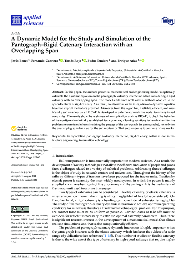 (PDF) A Dynamic Model for the Study and Simulation of the Pantograph–Rigid Catenary Interaction ...