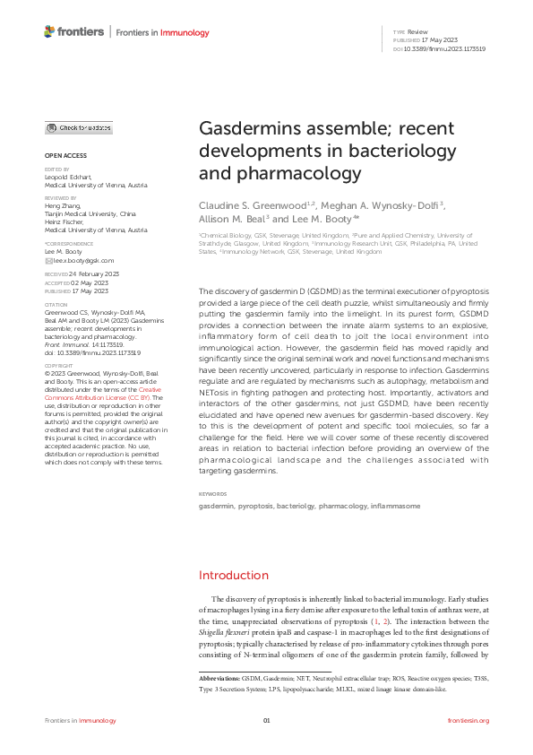 (PDF) Gasdermins assemble; recent developments in bacteriology and ...