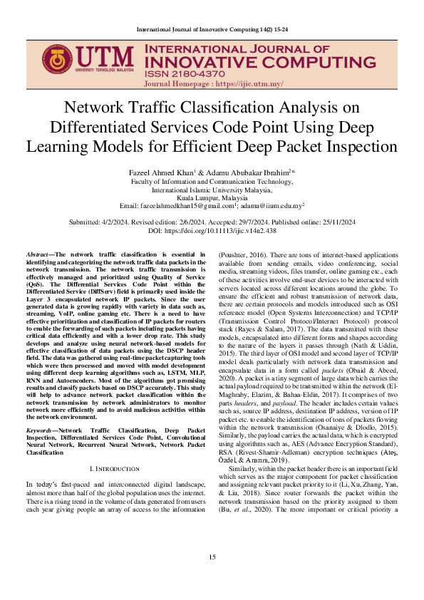 (PDF) Network Traffic Classification Analysis on Differentiated Services Code Point Using Deep ...