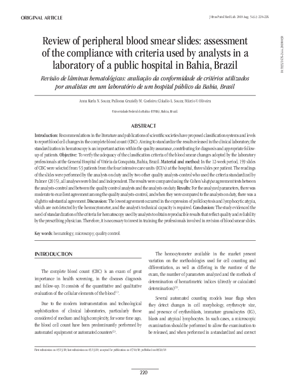 (PDF) Review of peripheral blood smear slides: assessment of the ...