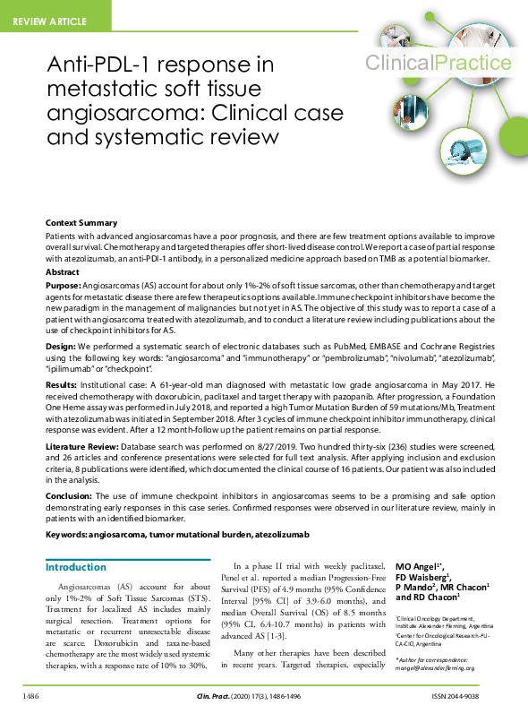 (PDF) Anti-PDL-1 response in metastatic soft tissue angiosarcoma ...
