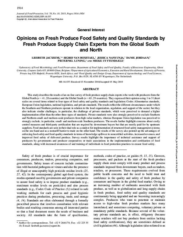 (PDF) Opinions on Fresh Produce Food Safety and Quality Standards by ...