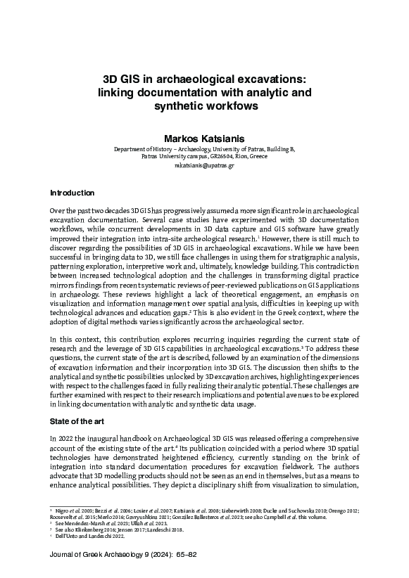 (PDF) 3D GIS in archaeological excavations: linking documentation with analytic and synthetic ...