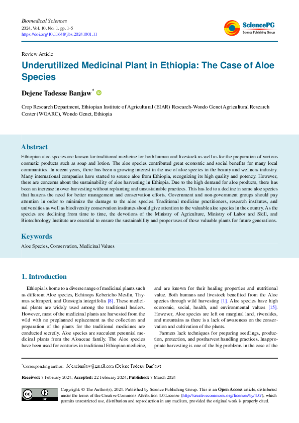 (PDF) Underutilized Medicinal Plant in Ethiopia: The Case of Aloe Species