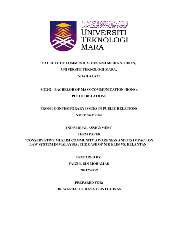 (PDF) CONSERVATIVE MUSLIM COMMUNITY AWARENESS AND ITS IMPACT ON LAW ...