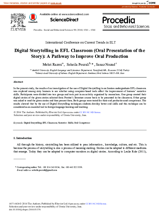 (PDF) Digital Storytelling in EFL Classroom (Oral Presentation of the ...