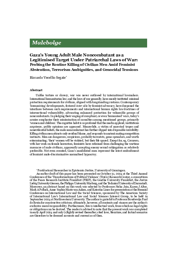 (PDF) Gaza's Young Adult Male Noncombatant as a Legitimised Target ...