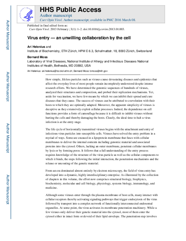 (PDF) Virus entry—an unwilling collaboration by the cell