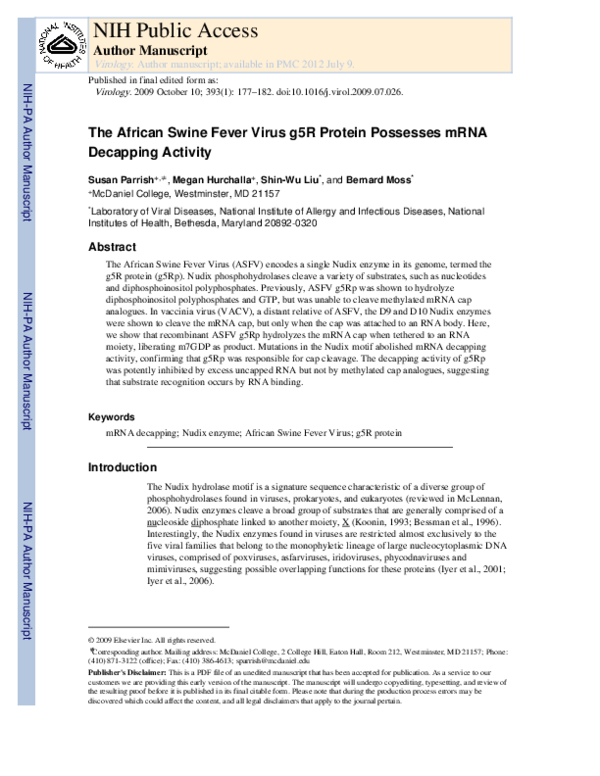(PDF) The African swine fever virus g5R protein possesses mRNA ...