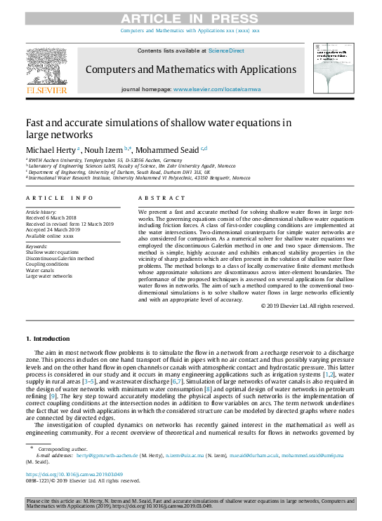 Pdf Fast And Accurate Simulations Of Shallow Water Equations In Large Networks