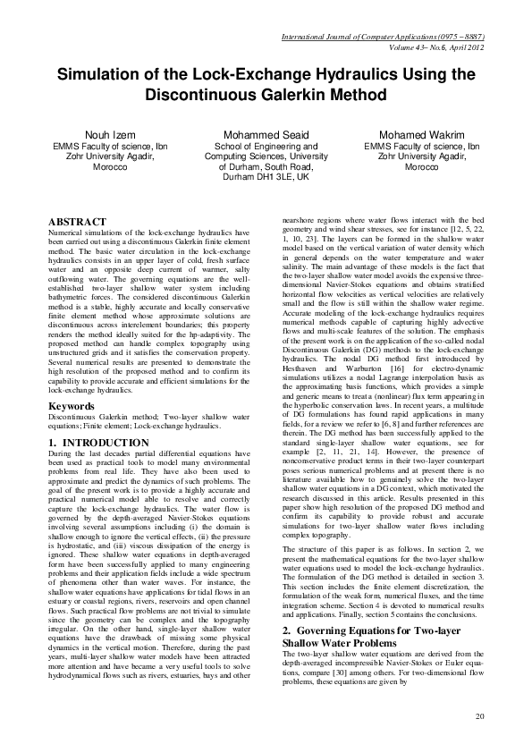(PDF) Simulation of the Lock-Exchange Hydraulics using the ...