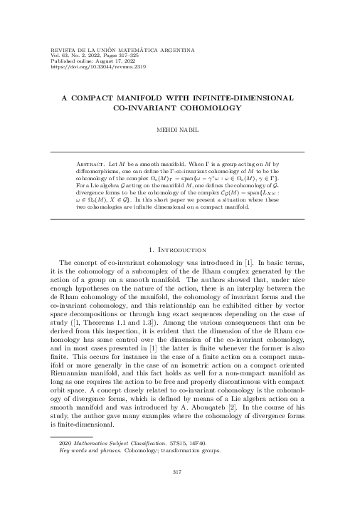 (PDF) A compact manifold with infinite-dimensional co-invariant cohomology