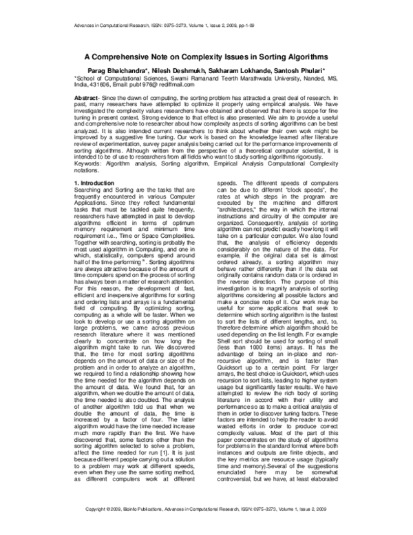 (PDF) A Comprehensive Note on Complexity Issues in Sorting Algorithms