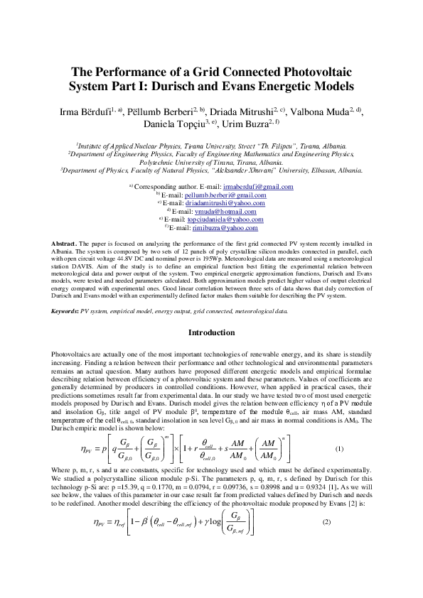 (PDF) The Performance of a Grid Connected Photovoltaic System Part I ...