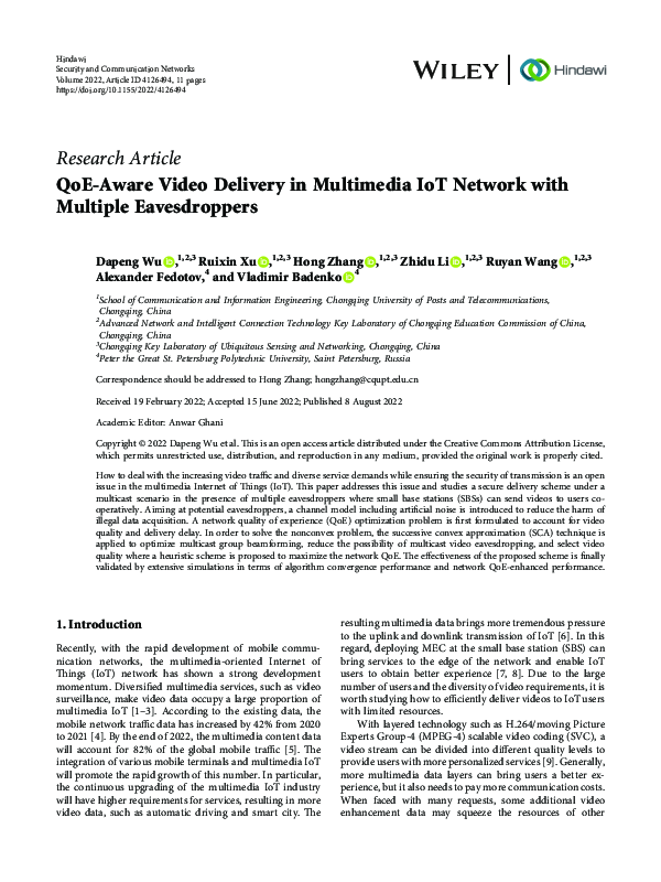 (PDF) QoE-Aware Video Delivery in Multimedia IoT Network with Multiple Eavesdroppers | Vladimir ...
