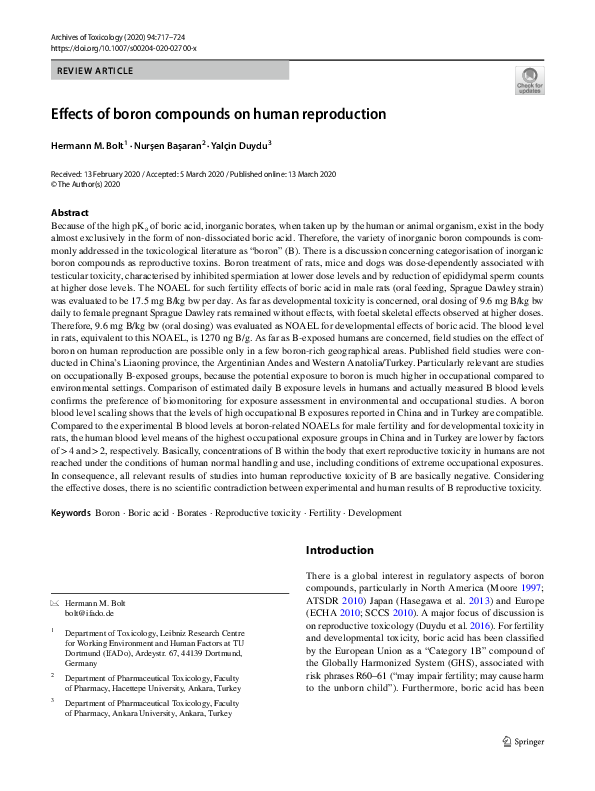 (PDF) Effects of boron compounds on human reproduction