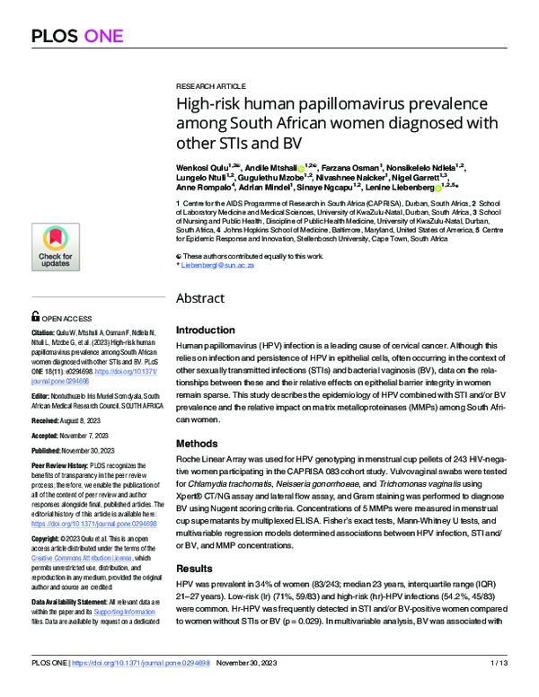 (PDF) High-risk human papillomavirus prevalence among South African ...