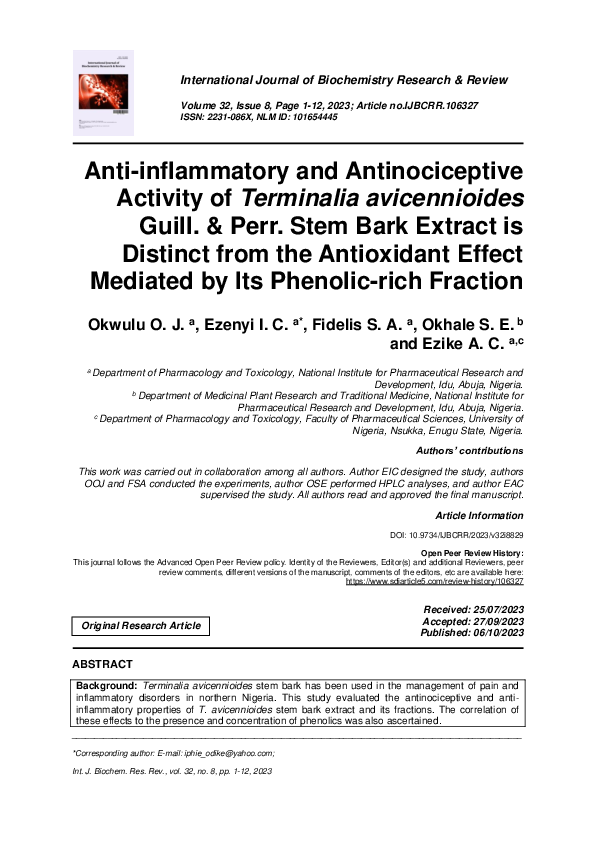 (PDF) Anti-inflammatory and Antinociceptive Activity of Terminalia ...