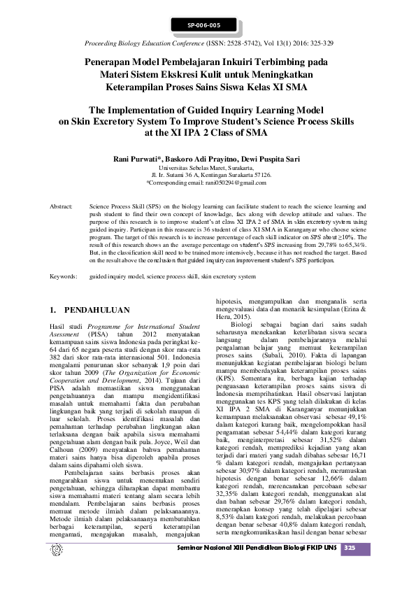 (PDF) Penerapan Model Pembelajaran Inkuiri Terbimbing pada Materi Sistem Ekskresi Kulit untuk ...