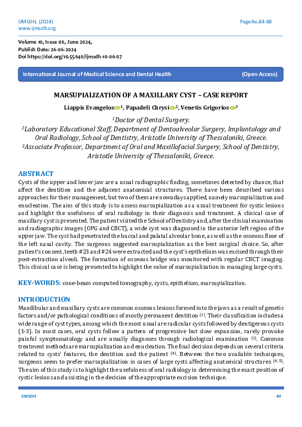 (PDF) Marsupialization of a maxillary cyst – case report