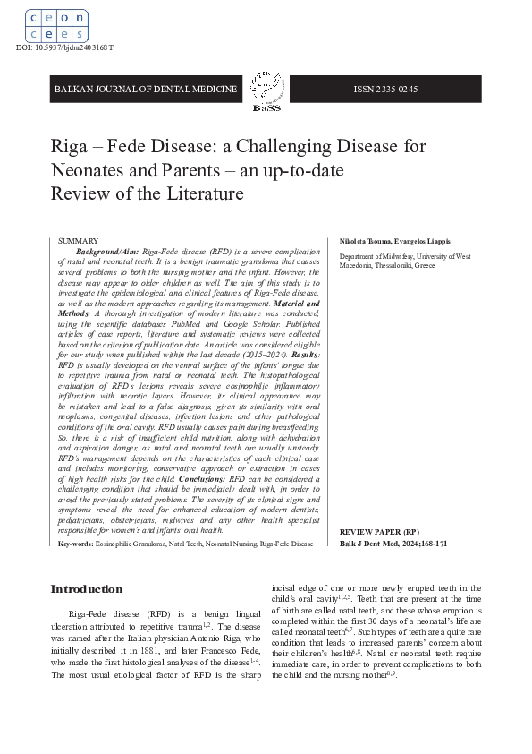 (PDF) Riga -Fede Disease: a Challenging Disease for Neonates and ...