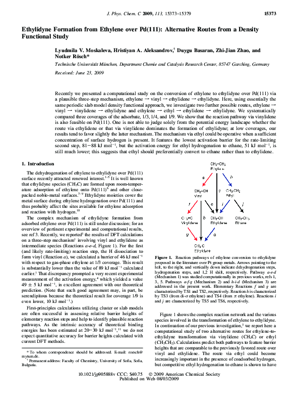 (PDF) Ethylidyne Formation from Ethylene over Pd(111): Alternative ...