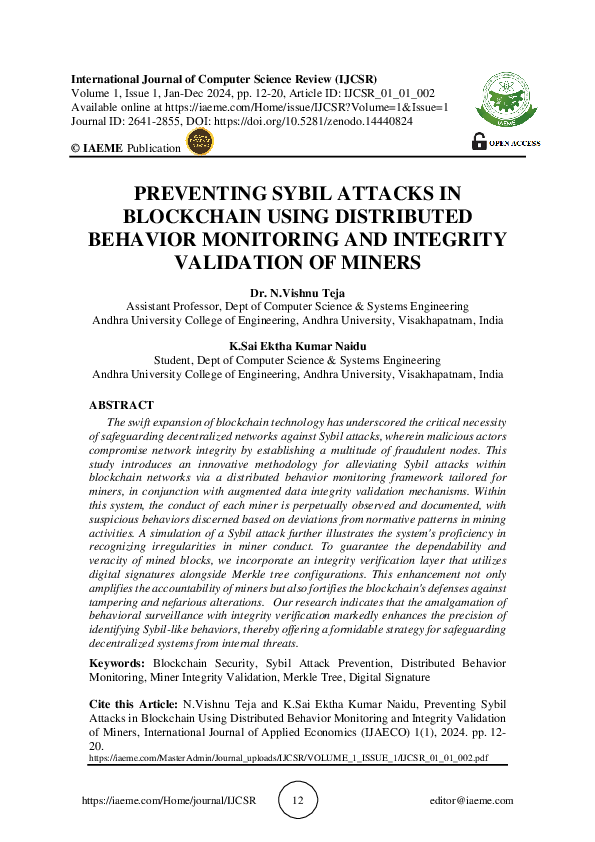 (PDF) PREVENTING SYBIL ATTACKS IN BLOCKCHAIN USING DISTRIBUTED BEHAVIOR MONITORING AND INTEGRITY ...