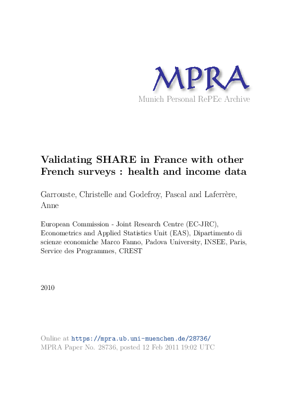 (PDF) Validating SHARE in France with other French surveys: health and ...