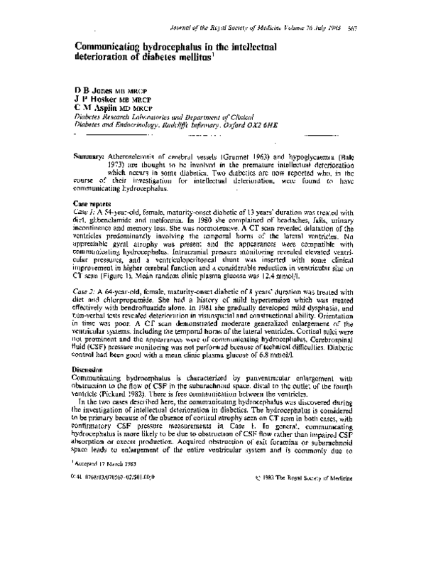 (PDF) Communicating Hydrocephalus in the Intellectual Deterioration of ...