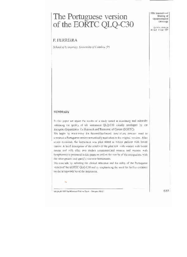 (PDF) The Portuguese Version of the EORTC QLQ-C30