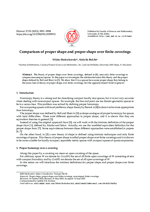 (PDF) Comparison of proper shape and proper shape over finite coverings