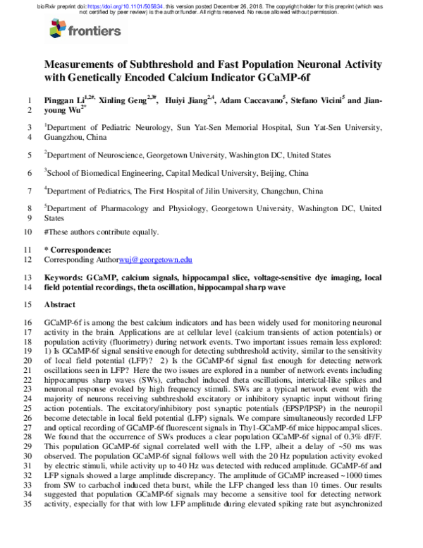 (PDF) Measurements of Subthreshold and Fast Population Neuronal ...
