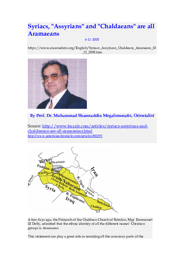 (PDF) Syriacs, "Assyrians" and "Chaldaeans" are all Aramaeans