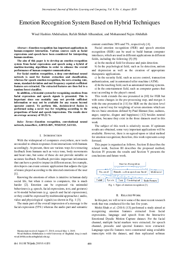 Emotion Recognition System Based on Hybrid Techniques
