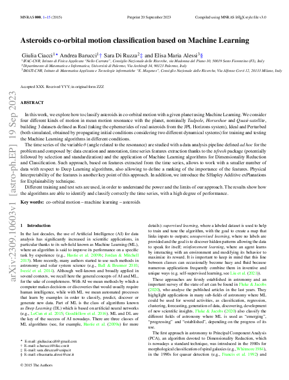 (PDF) Asteroids co-orbital motion classification based on Machine Learning