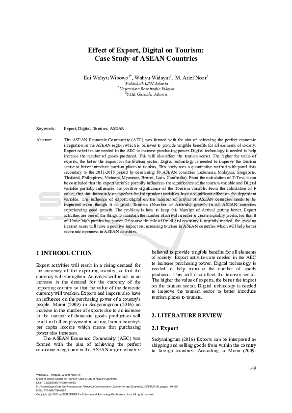 (PDF) Effect of Export, Digital on Tourism: Case Study of ASEAN Countries