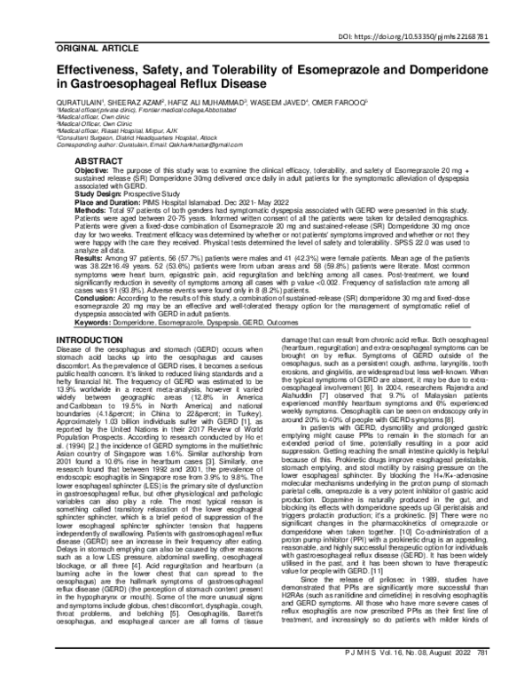 (PDF) Effectiveness, Safety, and Tolerability of Esomeprazole and Domperidone in ...